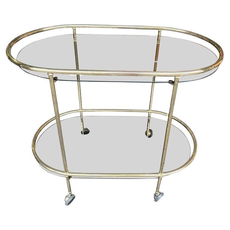 French 1970s Oval Brass and Smoked Glass Bar Trolley by Rue Royale For ...