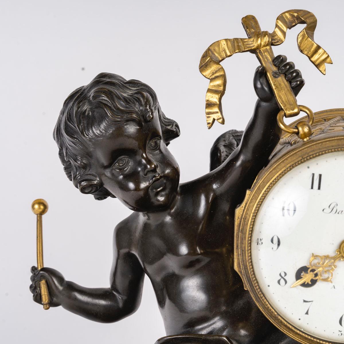 A French 19th Century Mantel Clock “cupid with a drum” For Sale at 1stDibs
