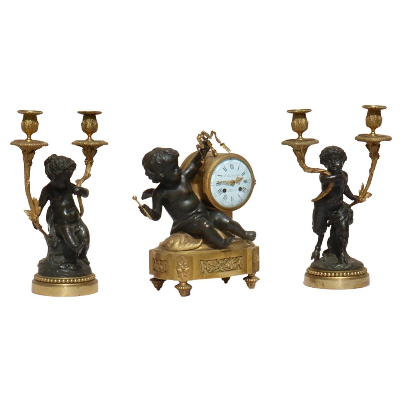 19th Century French Three-Piece Clock Garniture at 1stDibs