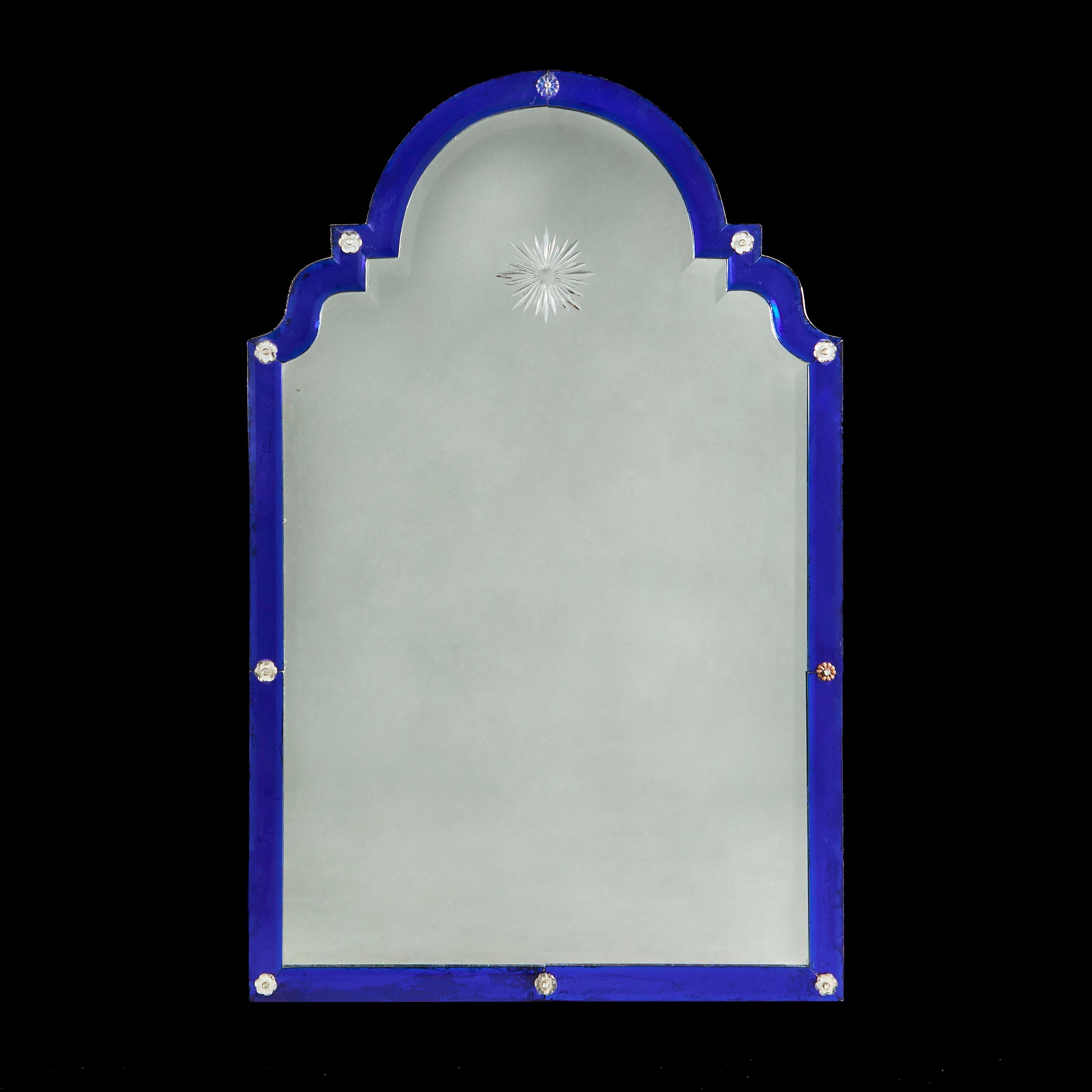 French Art Deco Blue Glass Mirror at 1stDibs