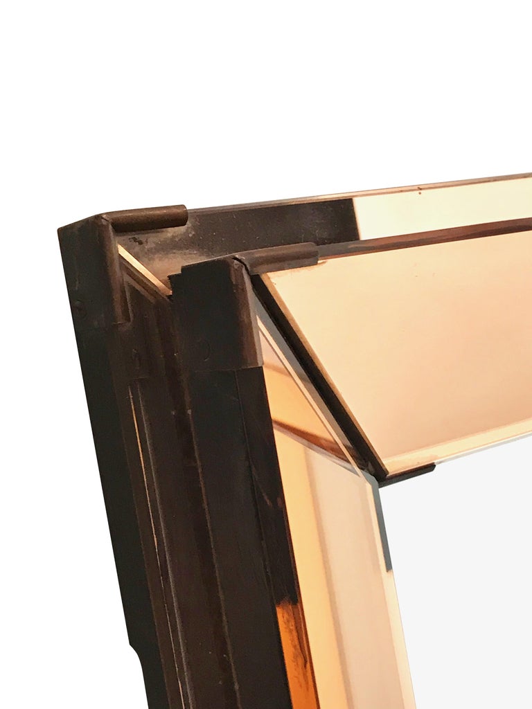 French Art Deco Rose Colored Mirror with Brass Corners at 1stDibs