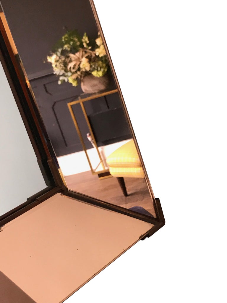 French Art Deco Rose Colored Mirror with Brass Corners at 1stDibs