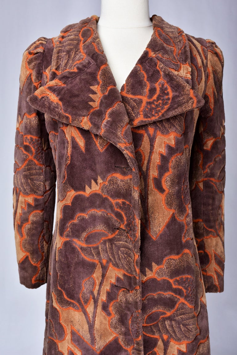 A French Art Deco Velvet Day Coat in the style of Raoul Dufy Circa 1970 ...
