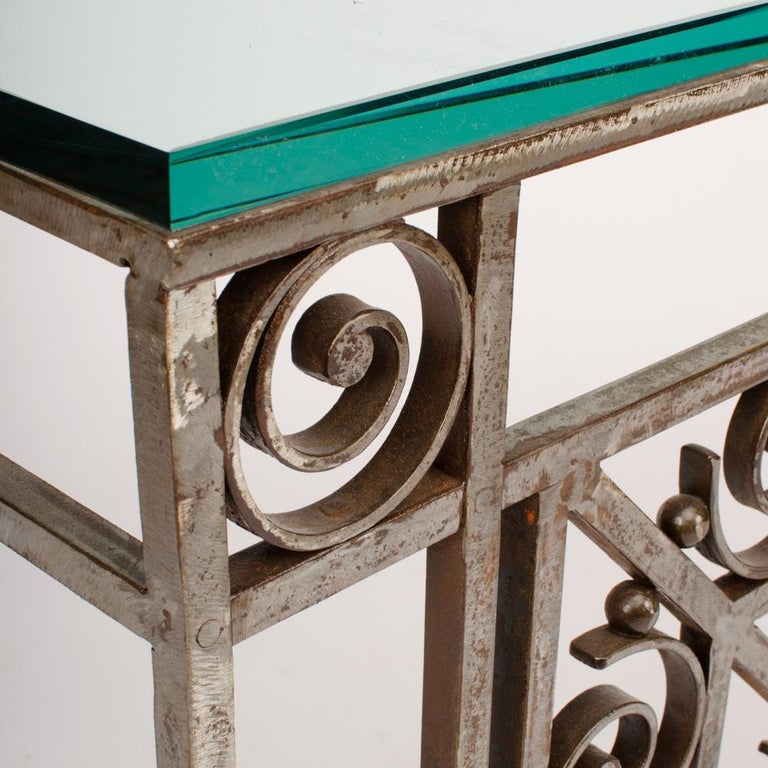 French Art Deco Wrought Iron and Glass Console For Sale at 1stDibs