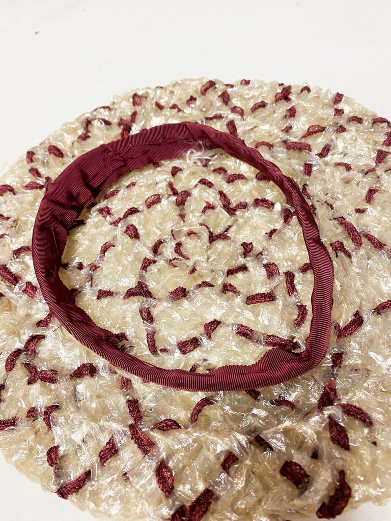 A French Beret Hat in Rafia squirrel ribbons and transparent Celluloid ...