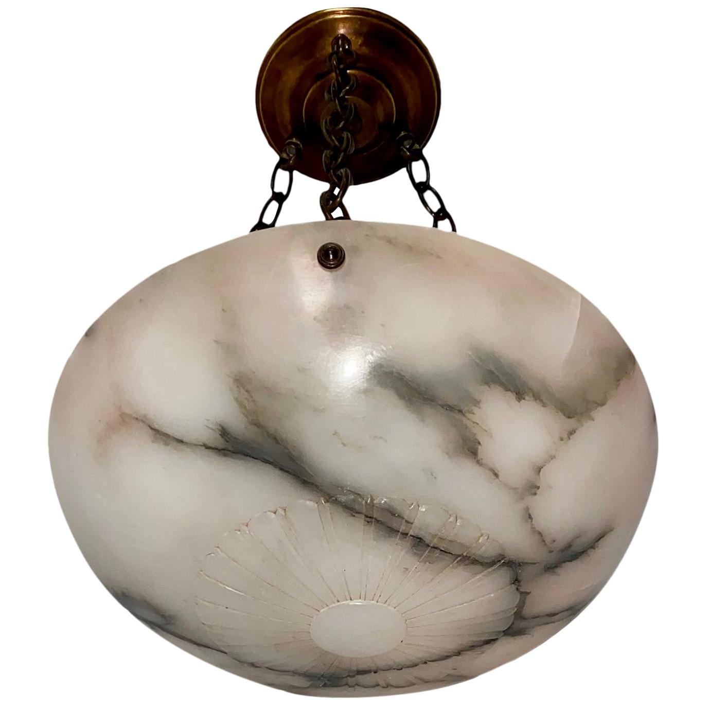 Carved White Alabaster Light Fixture For Sale at 1stDibs