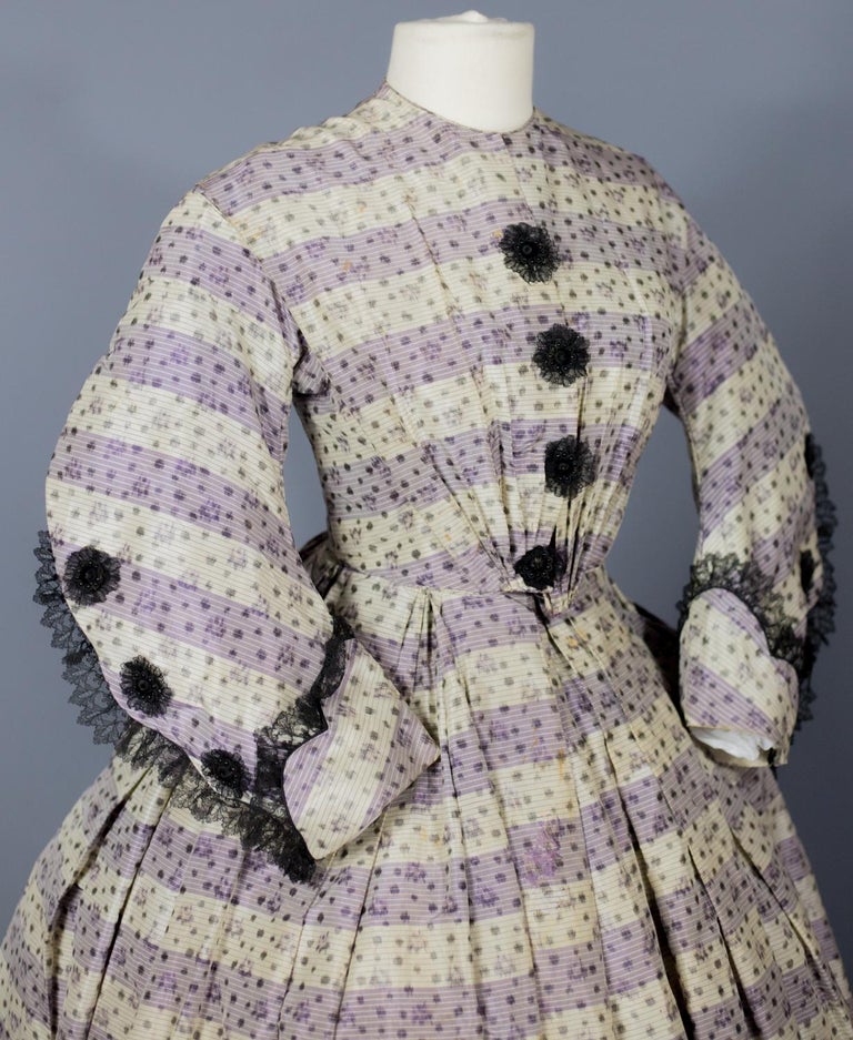 A French Chiné Silk Crinoline Day Dress Circa 1855 at 1stDibs