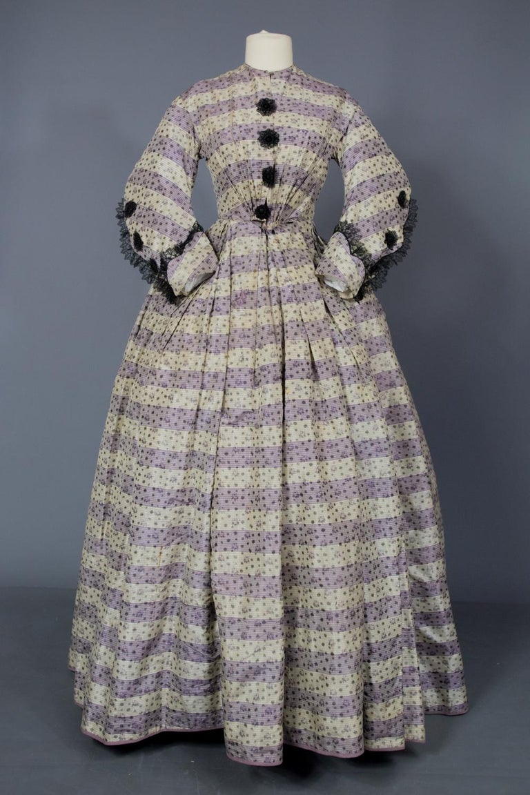 A French Chiné Silk Crinoline Day Dress Circa 1855 at 1stDibs