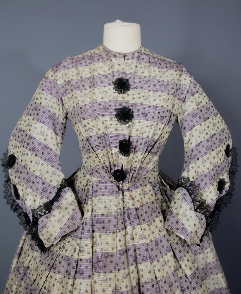 A French Chiné Silk Crinoline Day Dress Circa 1855 at 1stDibs