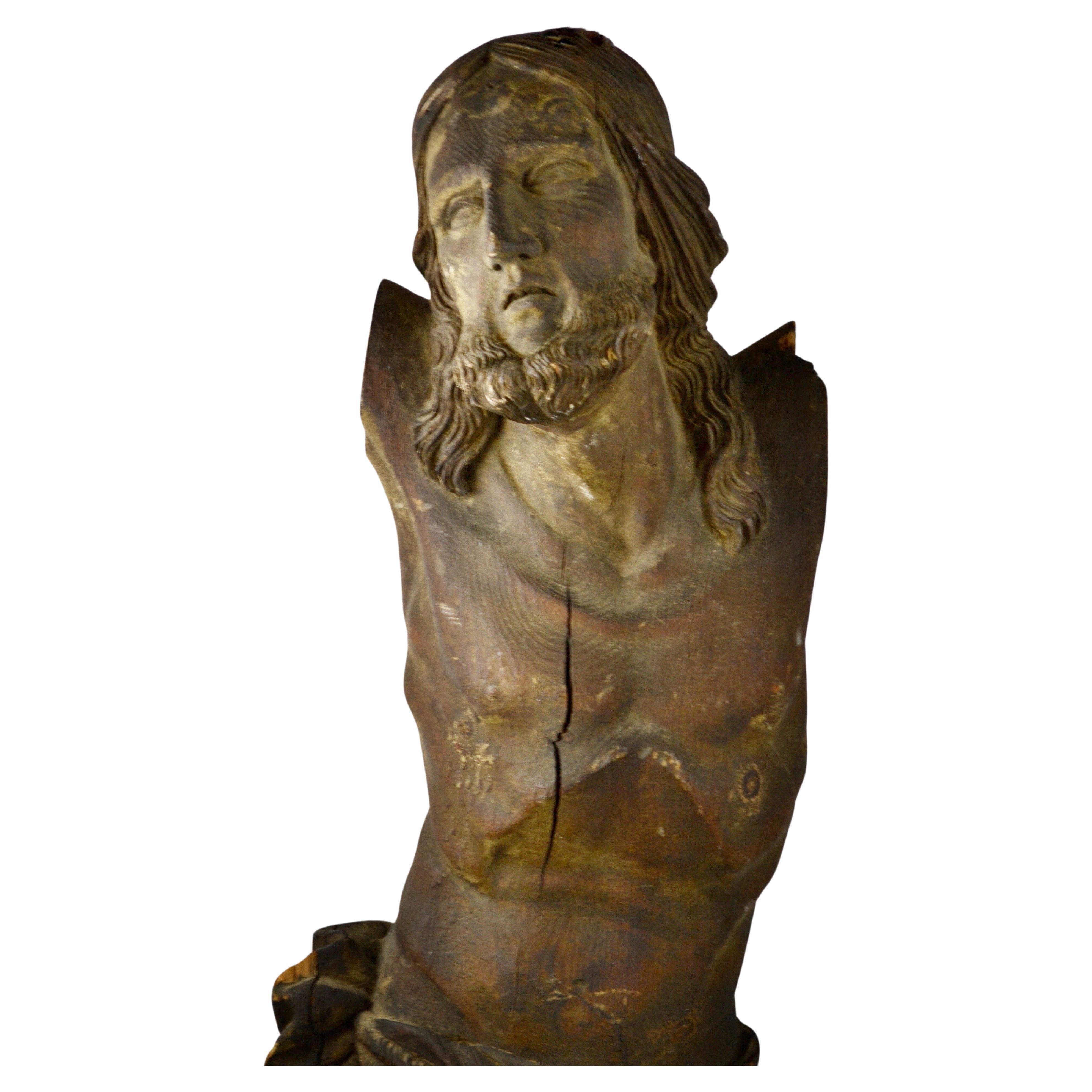 A French church Christ statue carved from pine wood - 19th century. For ...
