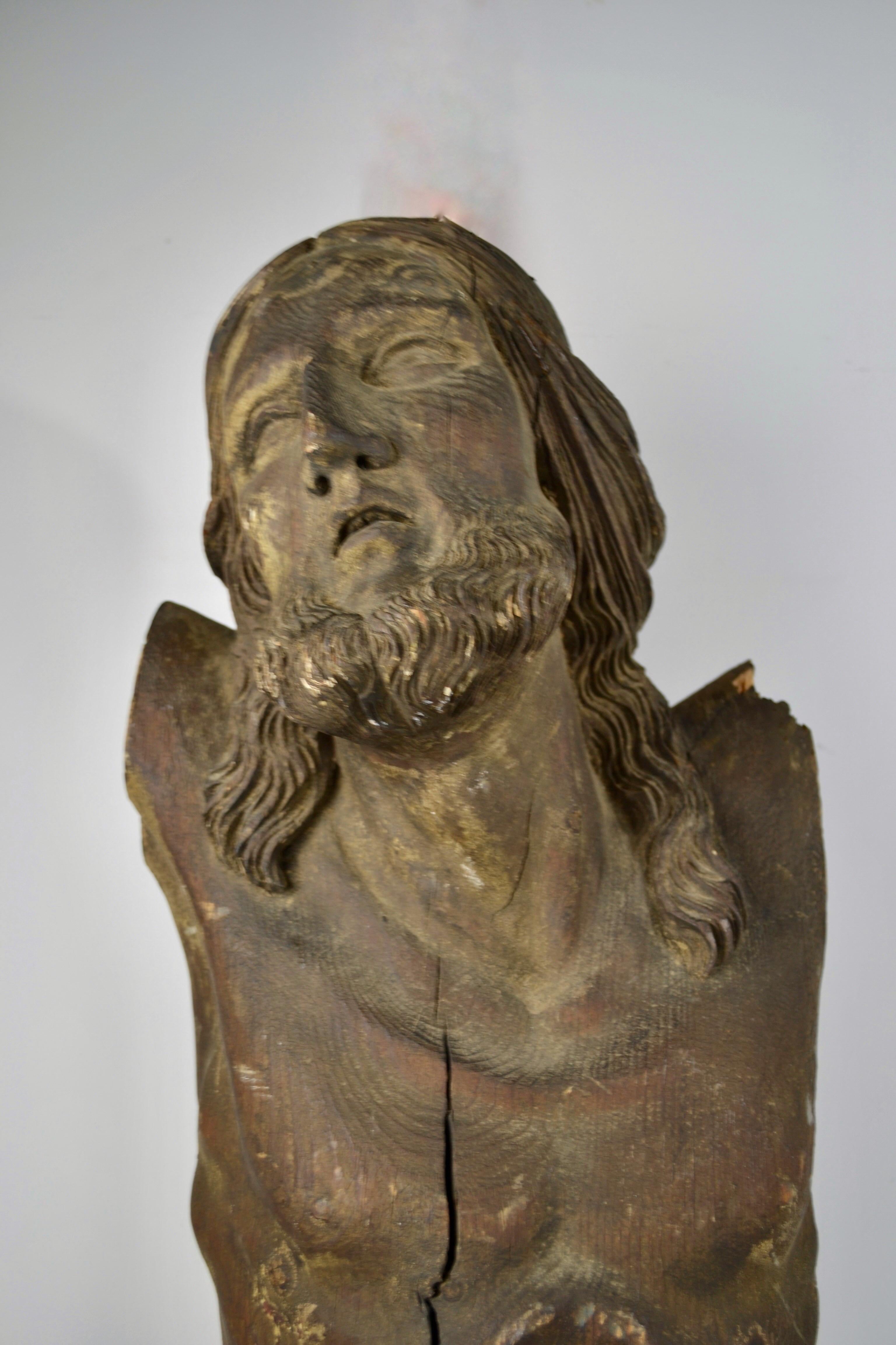 A French church Christ statue carved from pine wood - 19th century. For ...