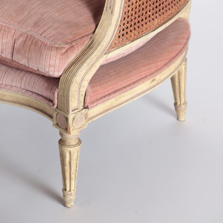 French Directoire Style Painted and Cain Bergere Chair with Conforming ...
