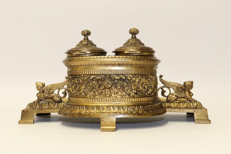 French Early 19th Century Bronze Grecian Style Pen and Ink Stand, circa ...