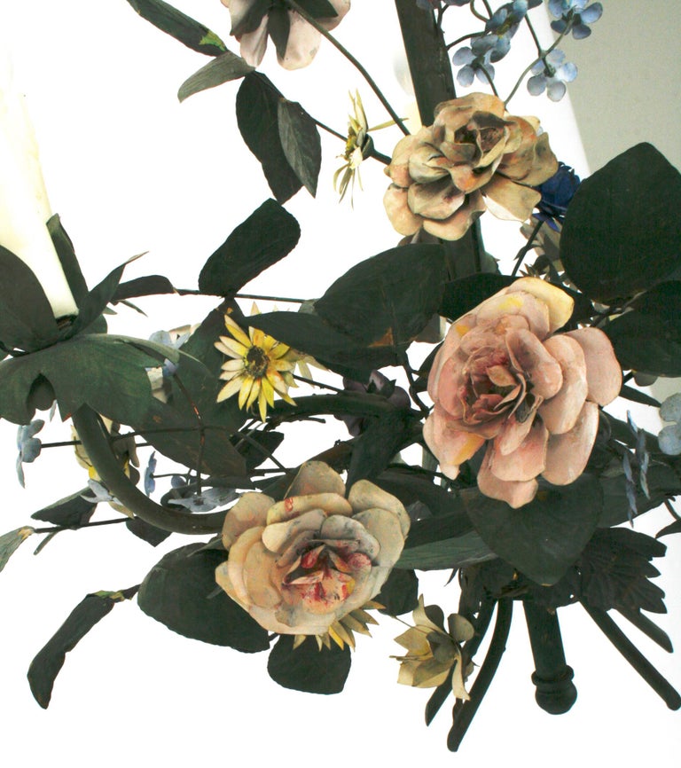 French Floral Tole Chandelier at 1stDibs