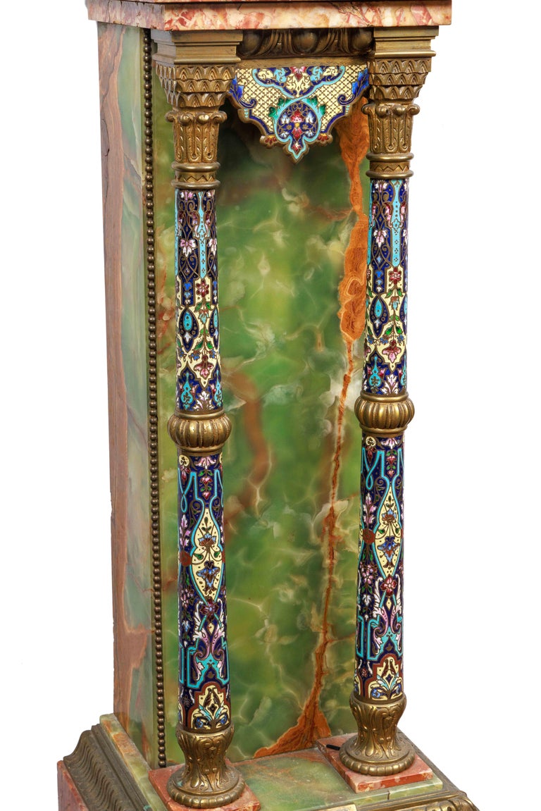 French Gilt-Bronze, Champleve Enamel, Onyx, and Marble Pedestal Clock ...