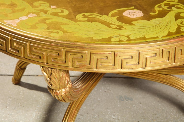 French Giltwood and Églomisé Cocktail/Coffee Table with Greek Key ...