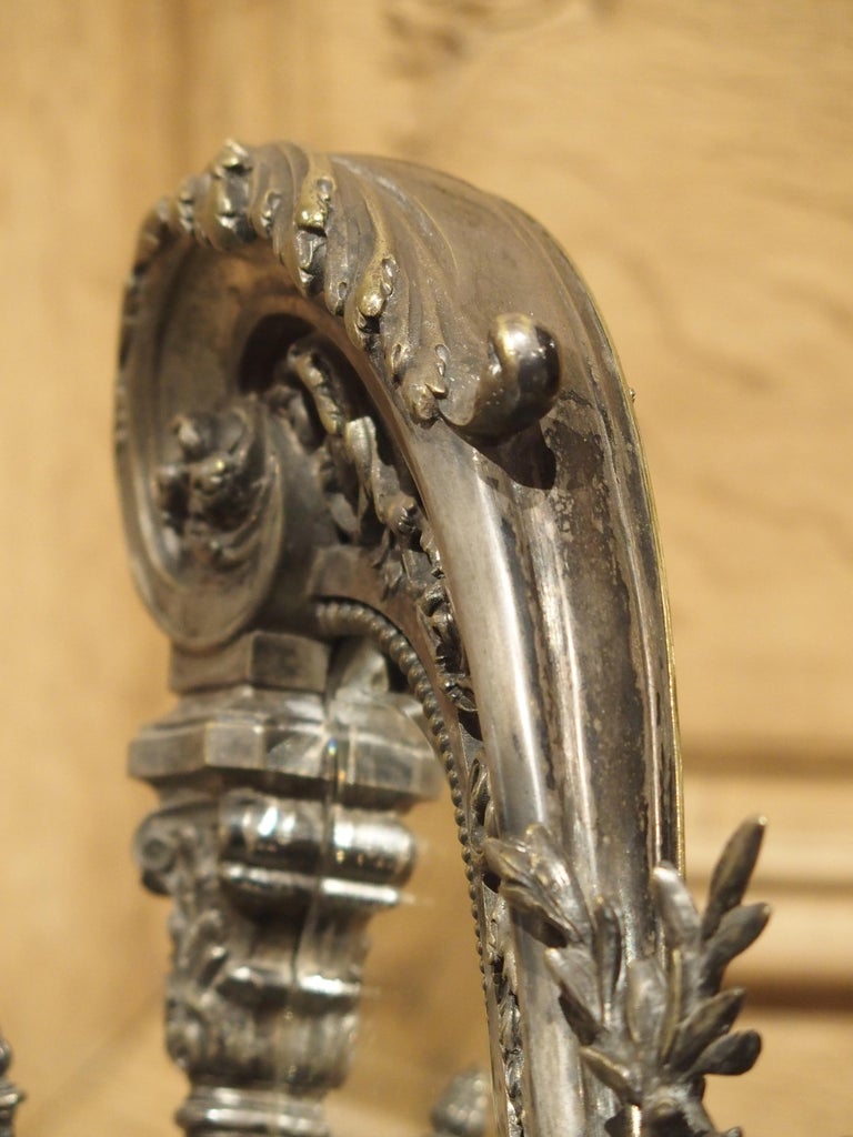 French Harp Form Table Mirror in Silvered Bronze, circa 1890 at 1stDibs