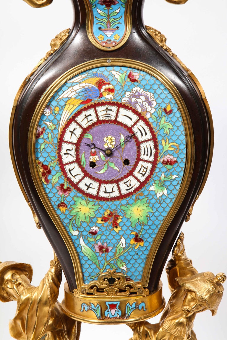 French Japonisme Ormolu, Patinated Bronze, and Cloisonne Enamel Mantel ...