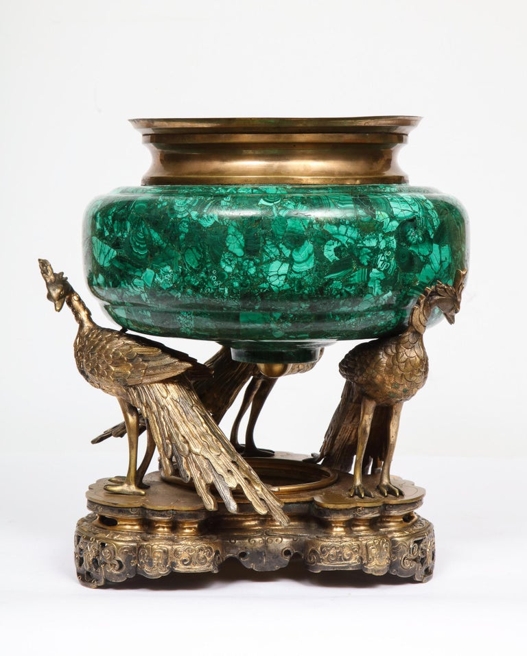 French Japonisme Phoenix Bronze and Malachite Centerpiece by G. Viot, E ...