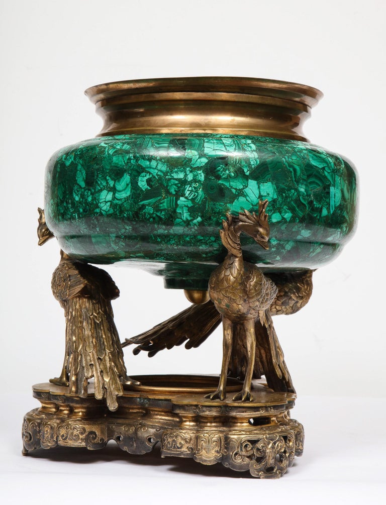 French Japonisme Phoenix Bronze and Malachite Centerpiece by G. Viot, E ...