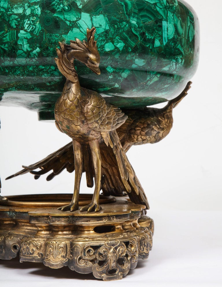 French Japonisme Phoenix Bronze and Malachite Centerpiece by G. Viot, E ...