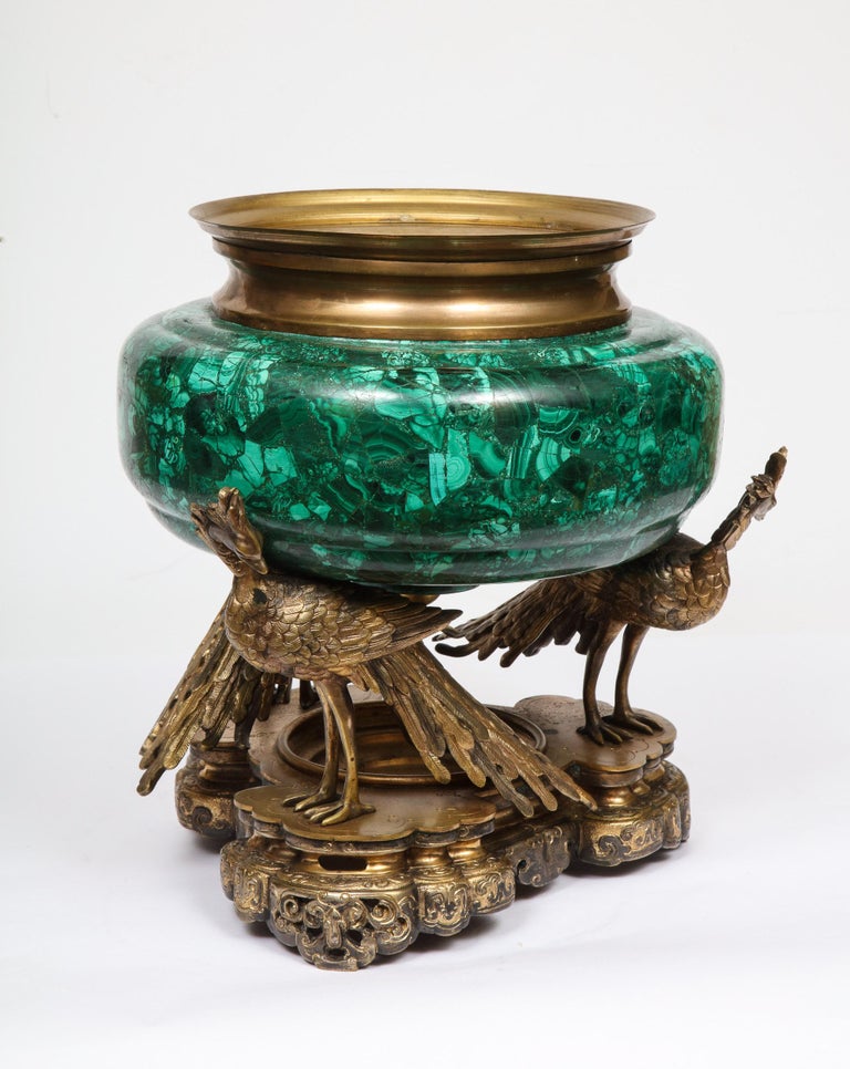 French Japonisme Phoenix Bronze and Malachite Centerpiece by G. Viot, E ...