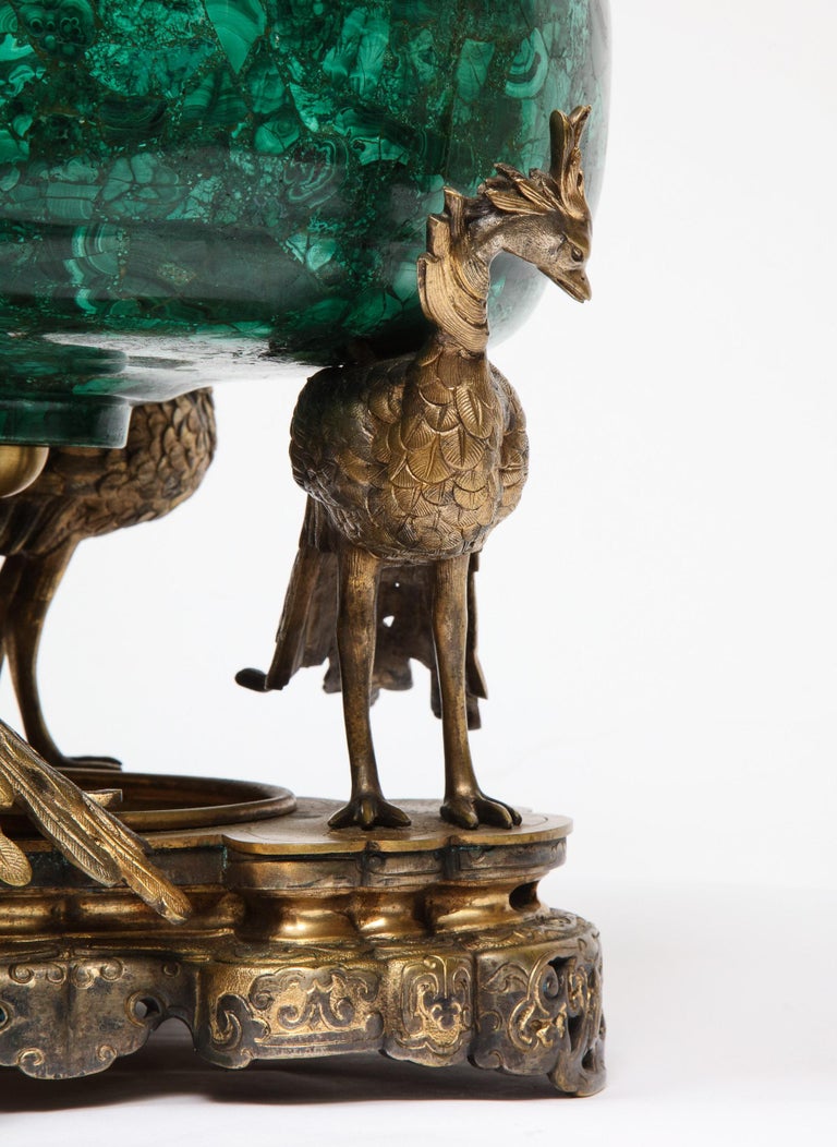 French Japonisme Phoenix Bronze and Malachite Centerpiece by G. Viot, E ...