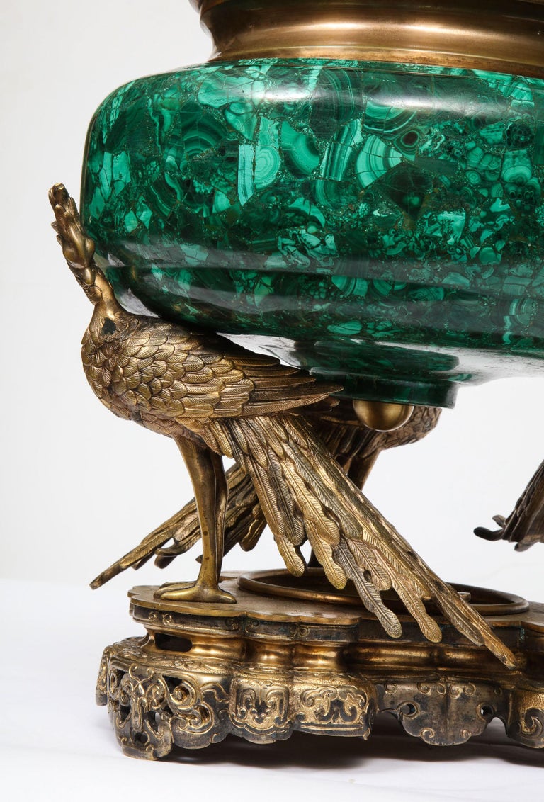 French Japonisme Phoenix Bronze and Malachite Centerpiece by G. Viot, E ...