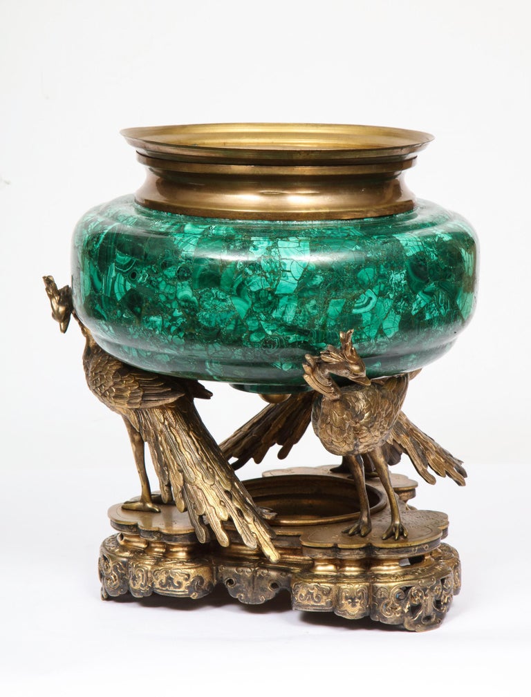 French Japonisme Phoenix Bronze and Malachite Centerpiece by G. Viot, E ...