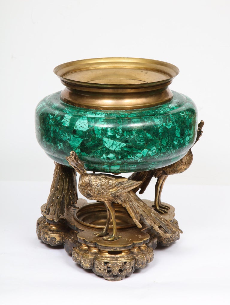 French Japonisme Phoenix Bronze and Malachite Centerpiece by G. Viot, E ...