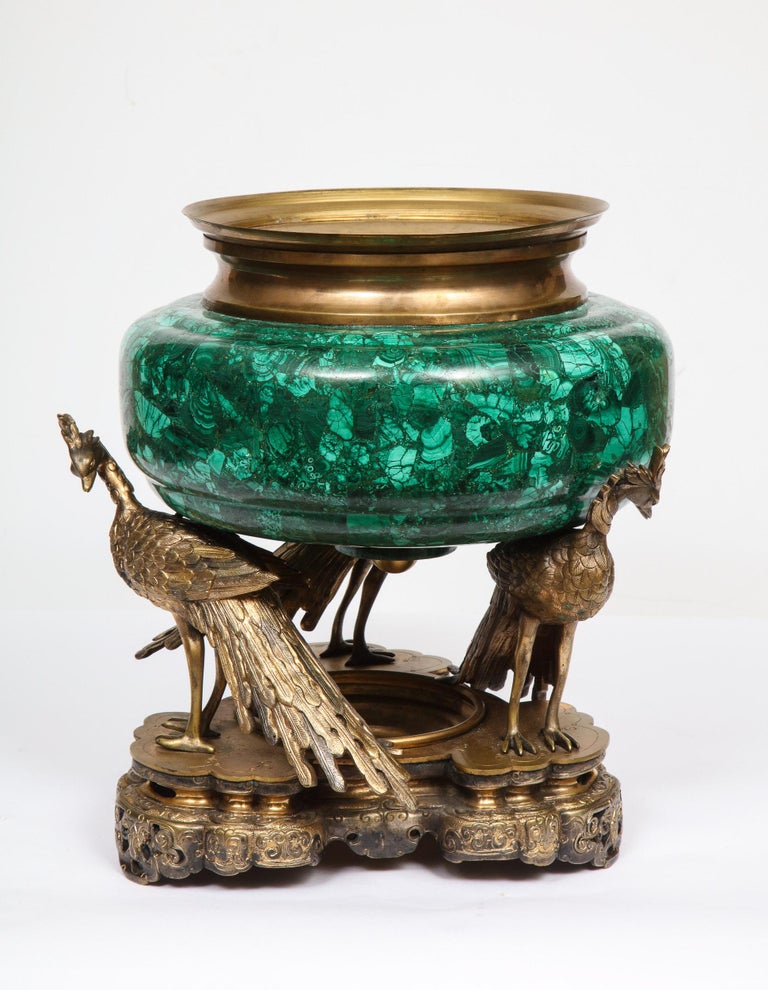 French Japonisme Phoenix Bronze and Malachite Centerpiece by G. Viot, E ...