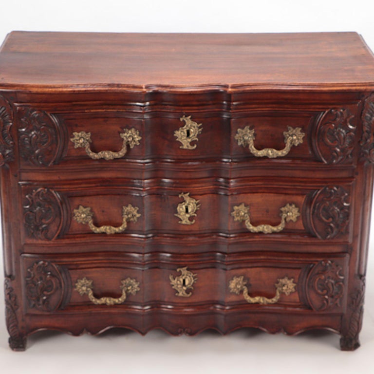 French Large Carved Walnut Three Drawers Commode, 18th Century For Sale ...