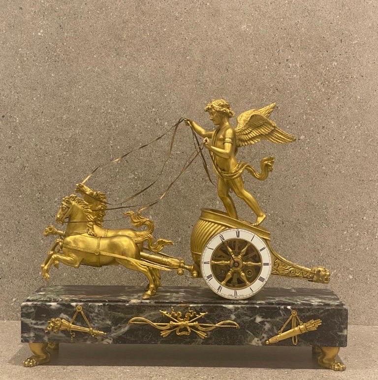 French Ormolu and Verde Antico Marble Striking Chariot Clock, circa ...