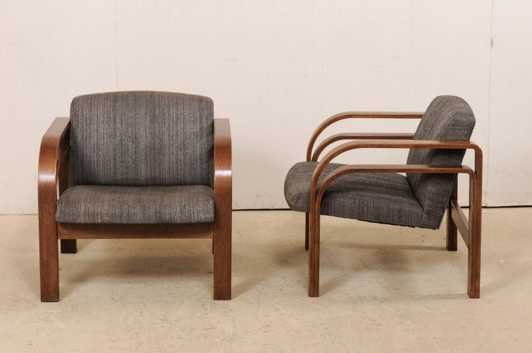French Pair of Double Bent-Wood Armchairs with Upholstered Seat and ...