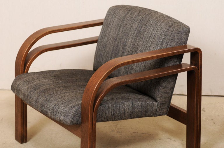 French Pair of Double Bent-Wood Armchairs with Upholstered Seat and ...