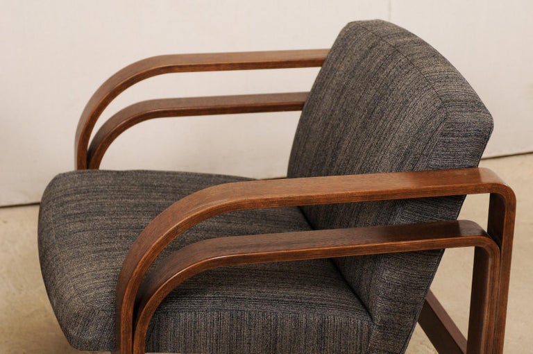 French Pair of Double Bent-Wood Armchairs with Upholstered Seat and ...