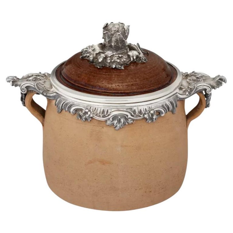 French Silver Mounted Two-Handled Earthenware Soup Crock Pot, Mark of ...