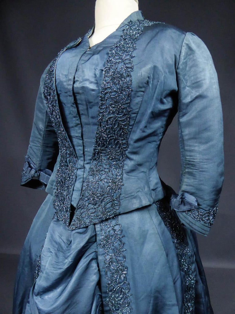 A French Turned Over Dress in Ottoman Silk Embroidered with Beads Circa ...