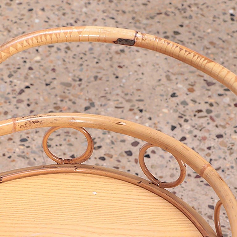 French Two Tier Rattan Bar Cart on Wheels, circa 1960 For Sale at 1stDibs