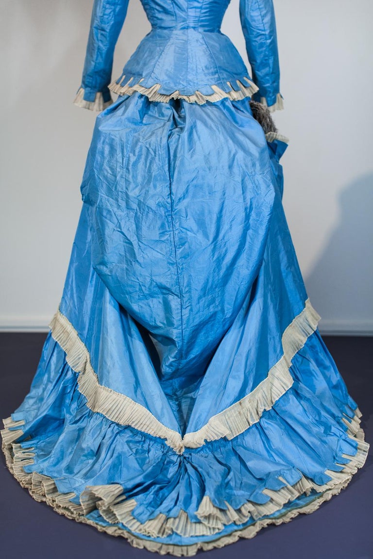 A French Victorian Bustle Day Dress and Pouf in Sky-blue Taffeta Circa ...