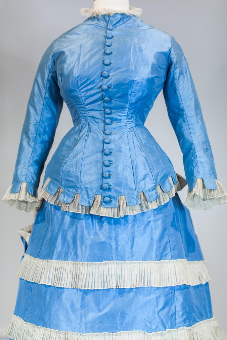A French Victorian Bustle Day Dress and Pouf in Sky-blue Taffeta Circa ...