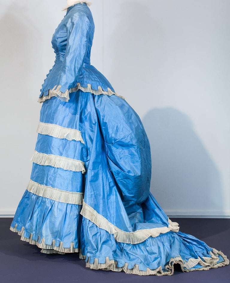 A French Victorian Bustle Day Dress and Pouf in Sky-blue Taffeta Circa ...