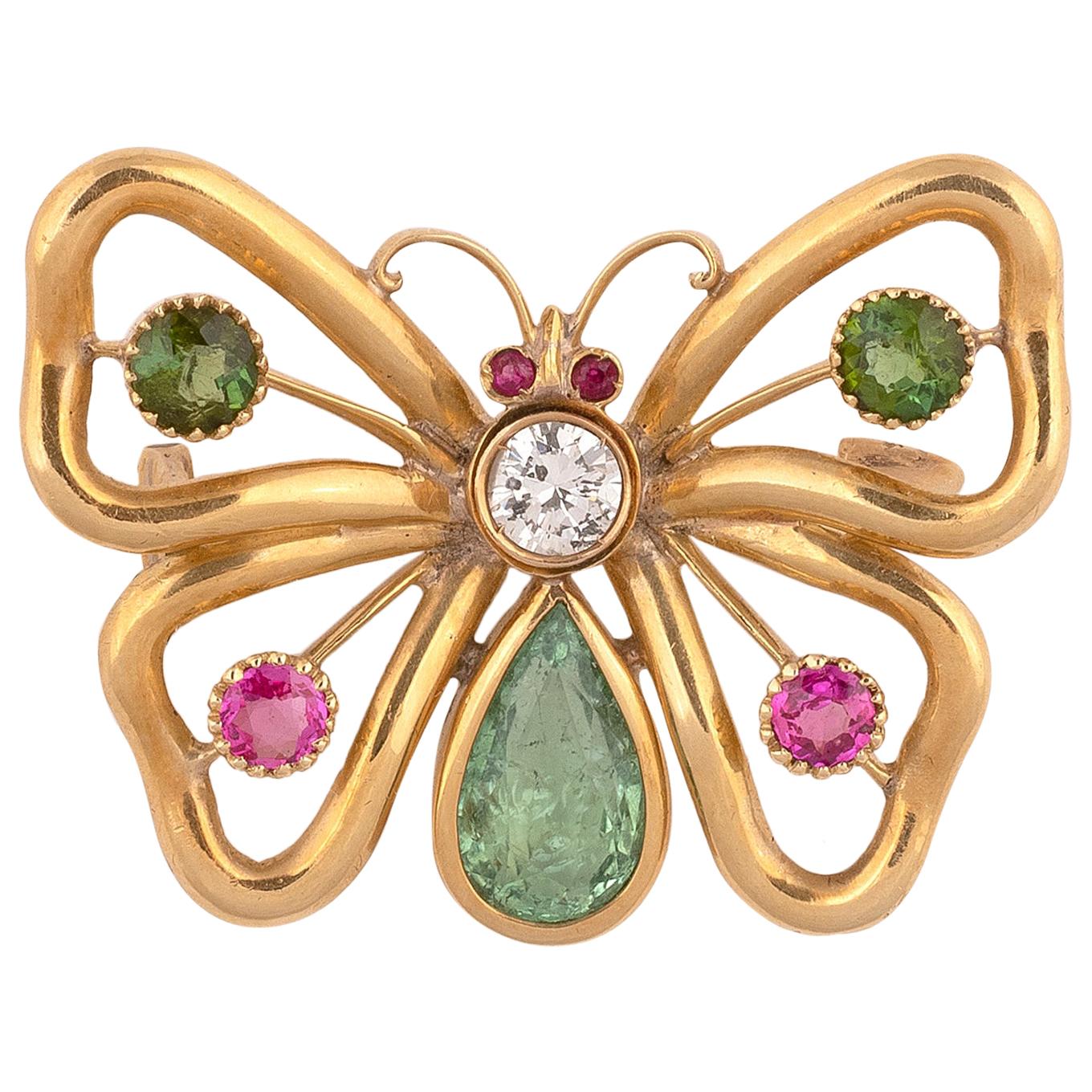 Gold, Diamond and Gem Set Painters Palette Brooch For Sale at 1stDibs