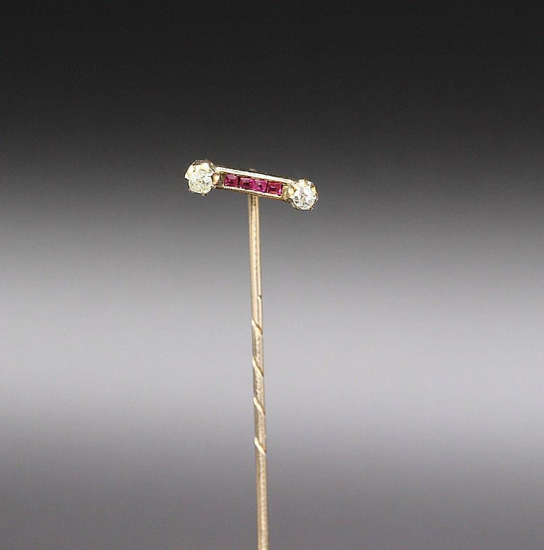 Gentleman's 14 Kt Yellow Gold Diamond and Ruby Stick Pin For Sale at ...