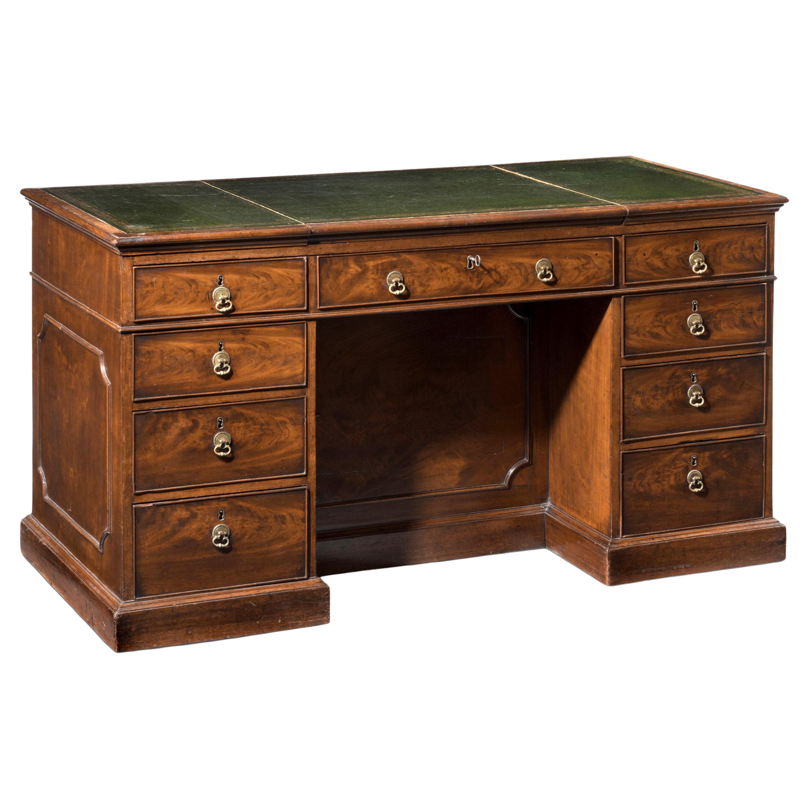 7' Banded Chippendale Regency Sligh Furniture Writing Desk at 1stDibs