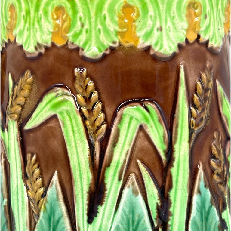 George Jones Majolica Wheat Pitcher with Green Acanthus Leaves, Ca ...