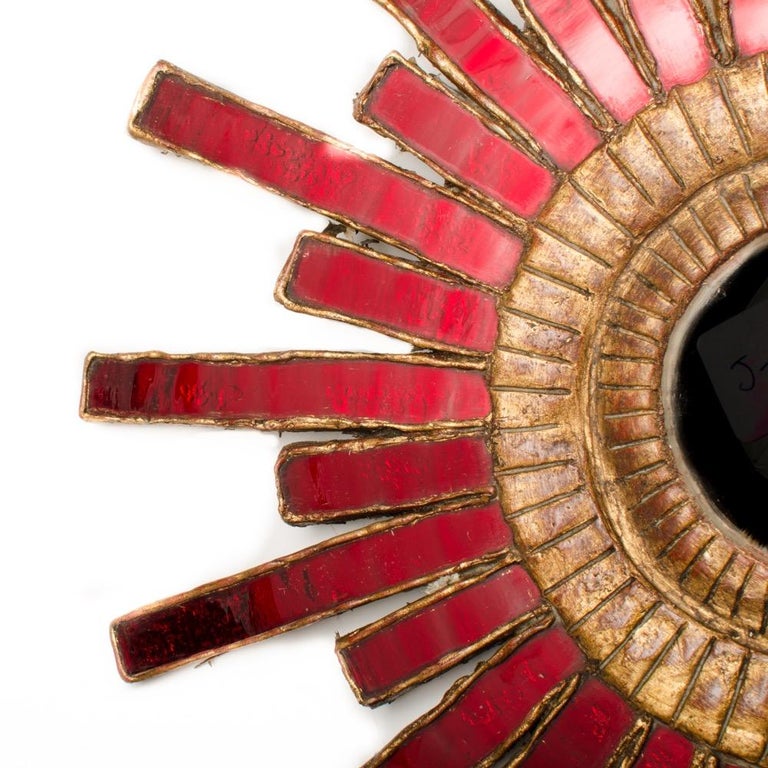 A circular red glass Mirror, in the Manner of Line Vautrin For Sale at ...