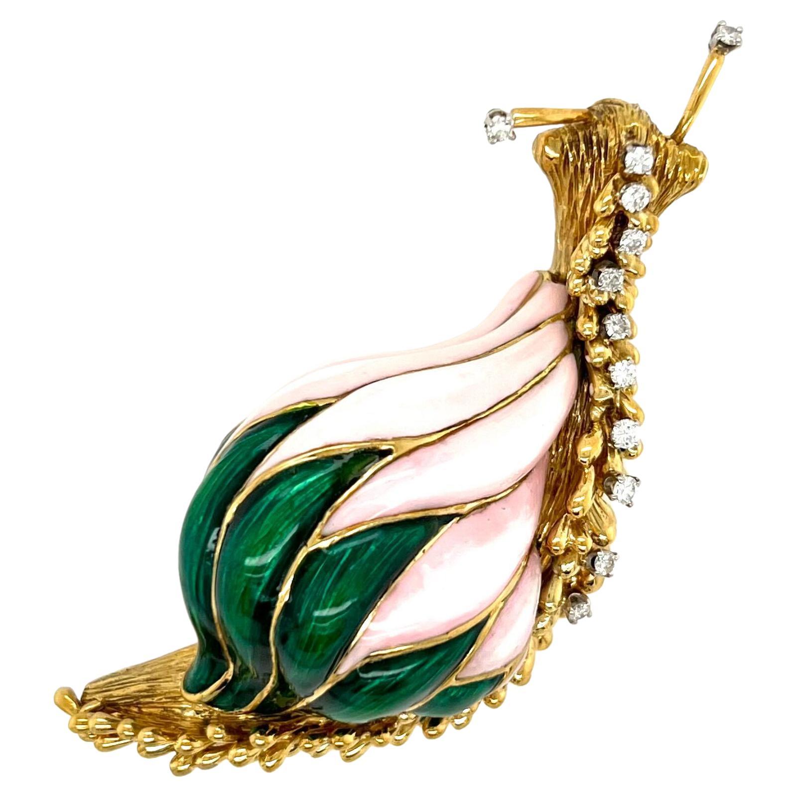 Tahitian Pearl Ruby Diamond Gold Whimsical Snail Brooch For Sale at 1stDibs
