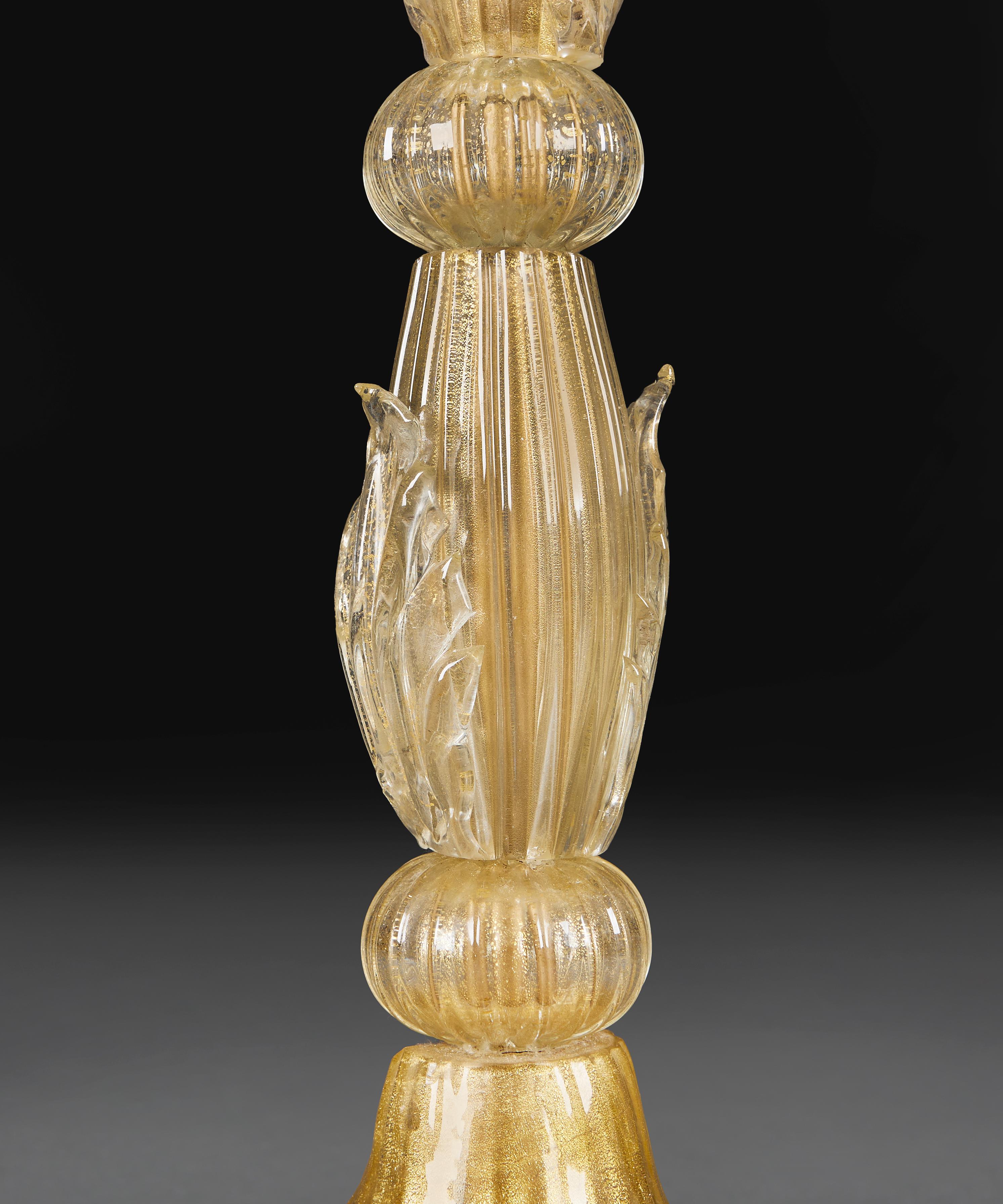 A Gold Murano Glass Standard Lamp For Sale at 1stDibs