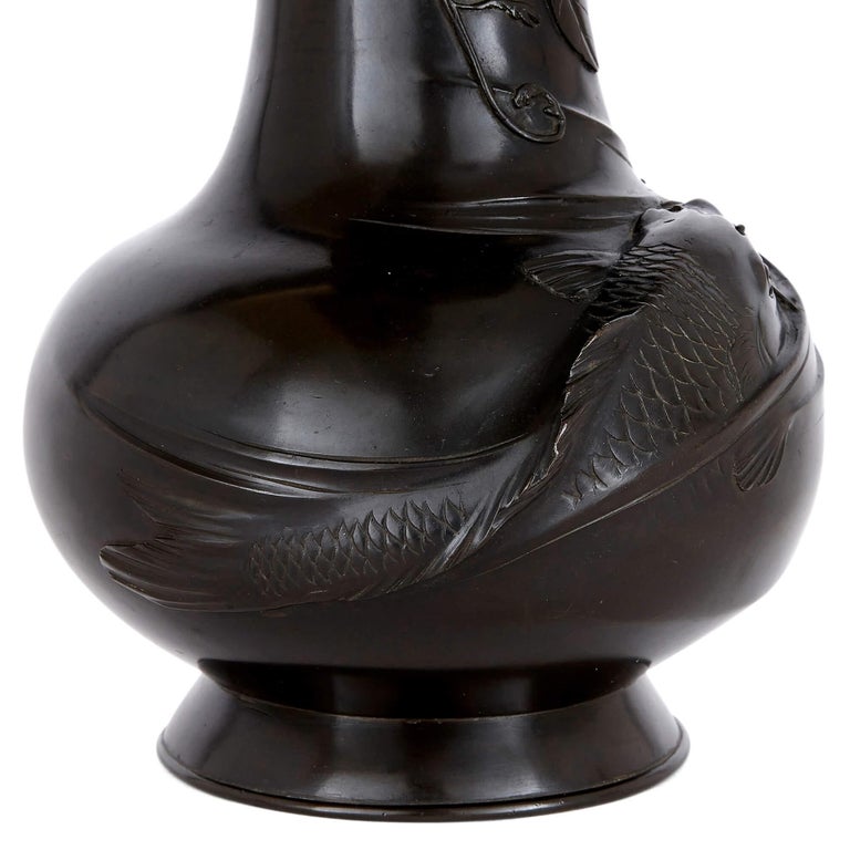 Gold Shakudo Meiji Period Bronze Vase of Carp in Wisteria For Sale at ...